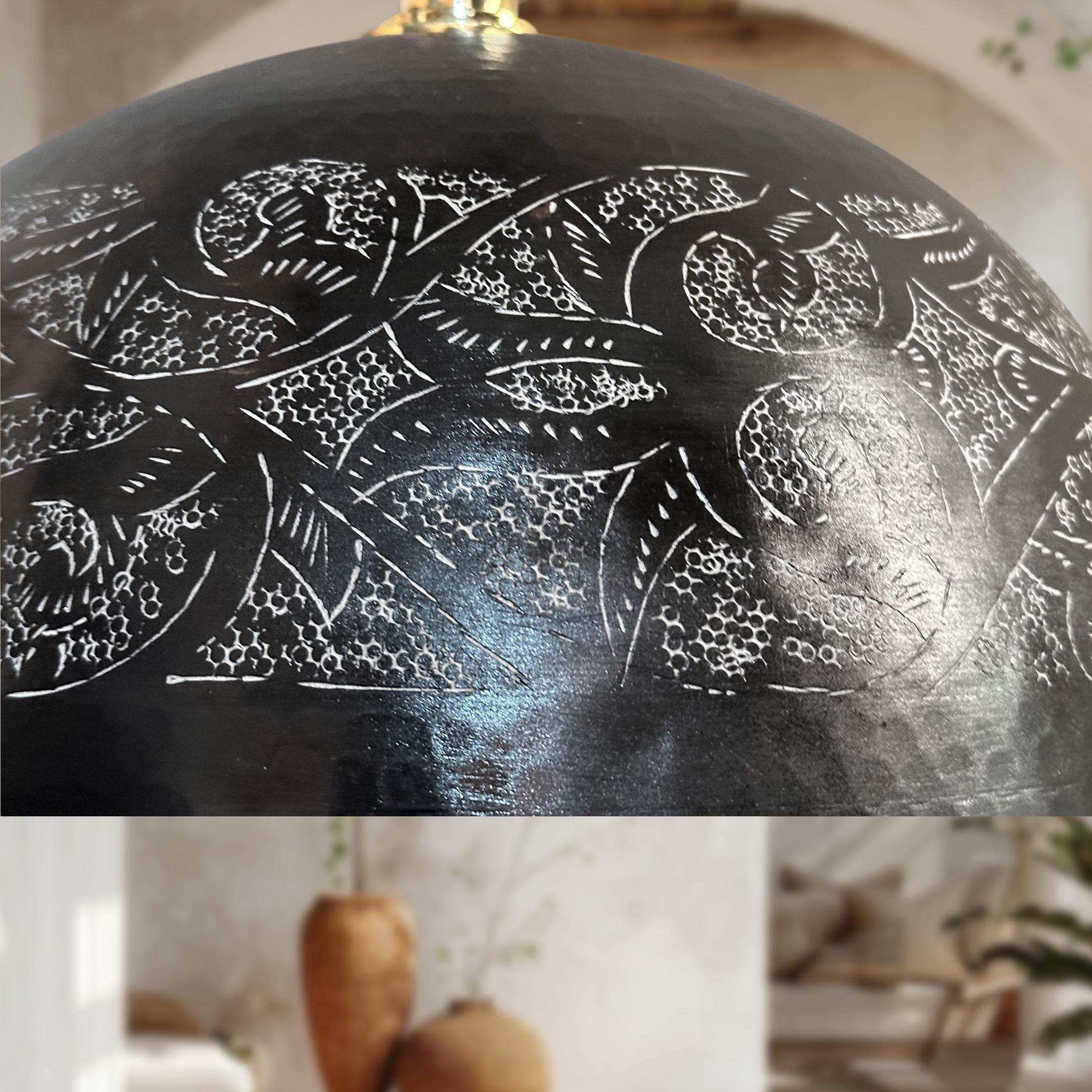 Hand Engraved Copper Pendant Light, Engraved Dome Ceiling Light, Solid ...