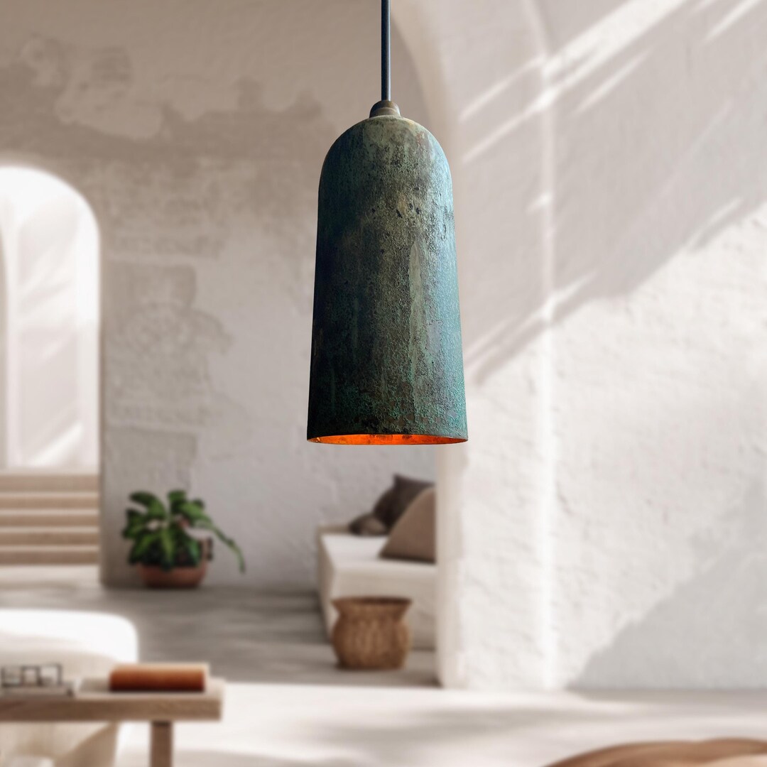 Verdigris Copper Cylinder Pendant Light – Rustic Green Patina Ceiling ...