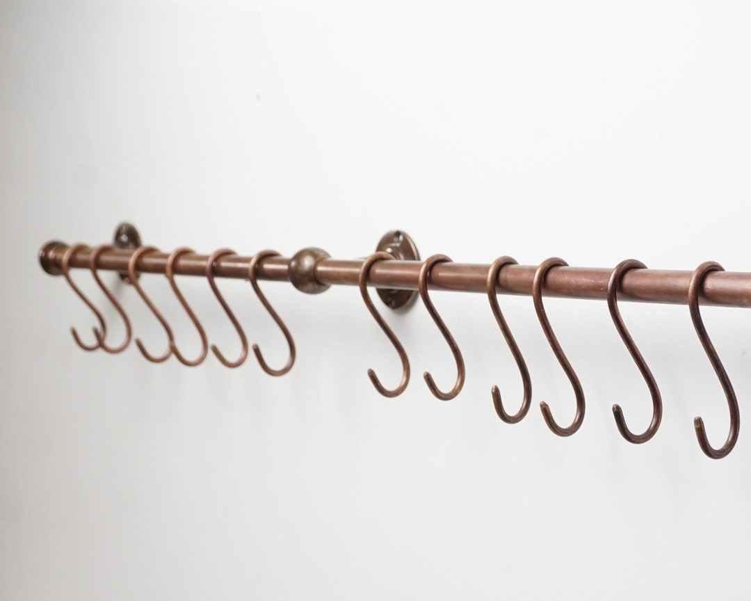 Copper Kitchen Rail With Hooks - Wall Mounted Pot Rack - Etsy