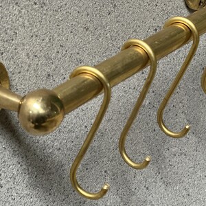 Unlacquered Solid Brass Pot Rail With S Hooks, Handmade Solid Brass Pot ...