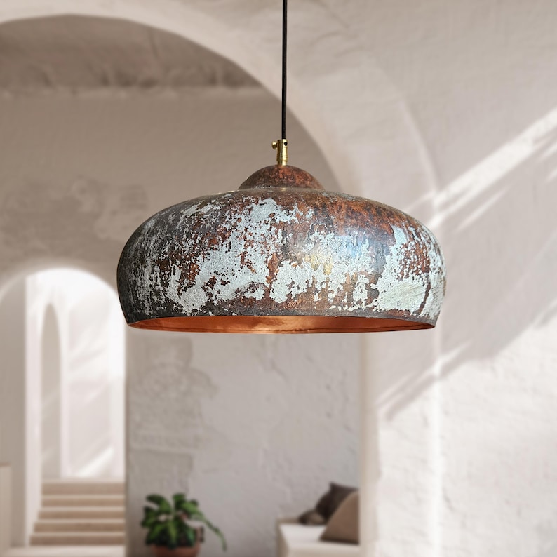 Handmade Rustic Copper Pendant Lights (set of 2) – Distressed Patina ...