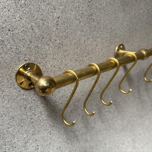 Unlacquered Solid Brass Pot Rail With S Hooks, Handmade Solid Brass Pot ...