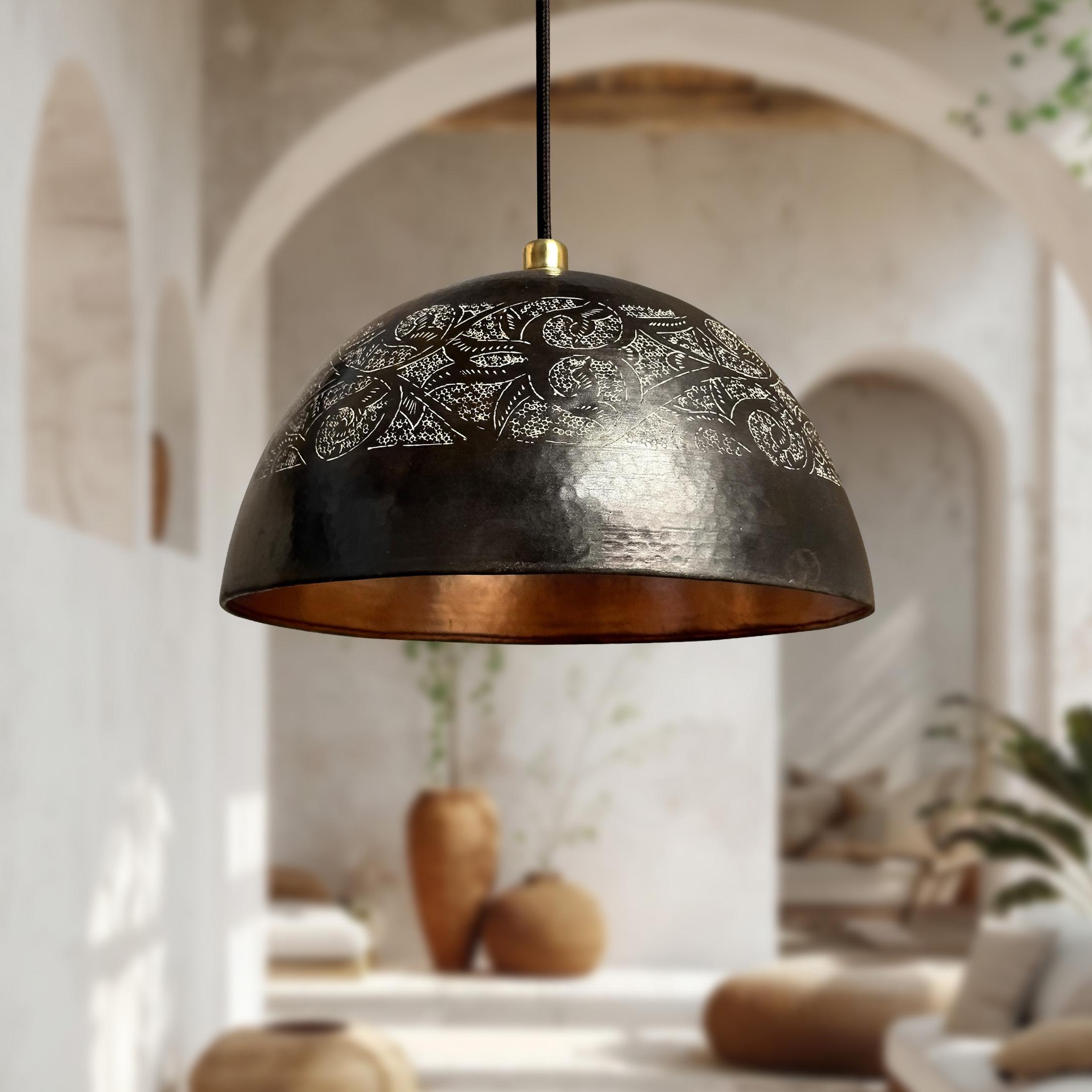 Hand Engraved Copper Pendant Light, Engraved Dome Ceiling Light, Solid ...