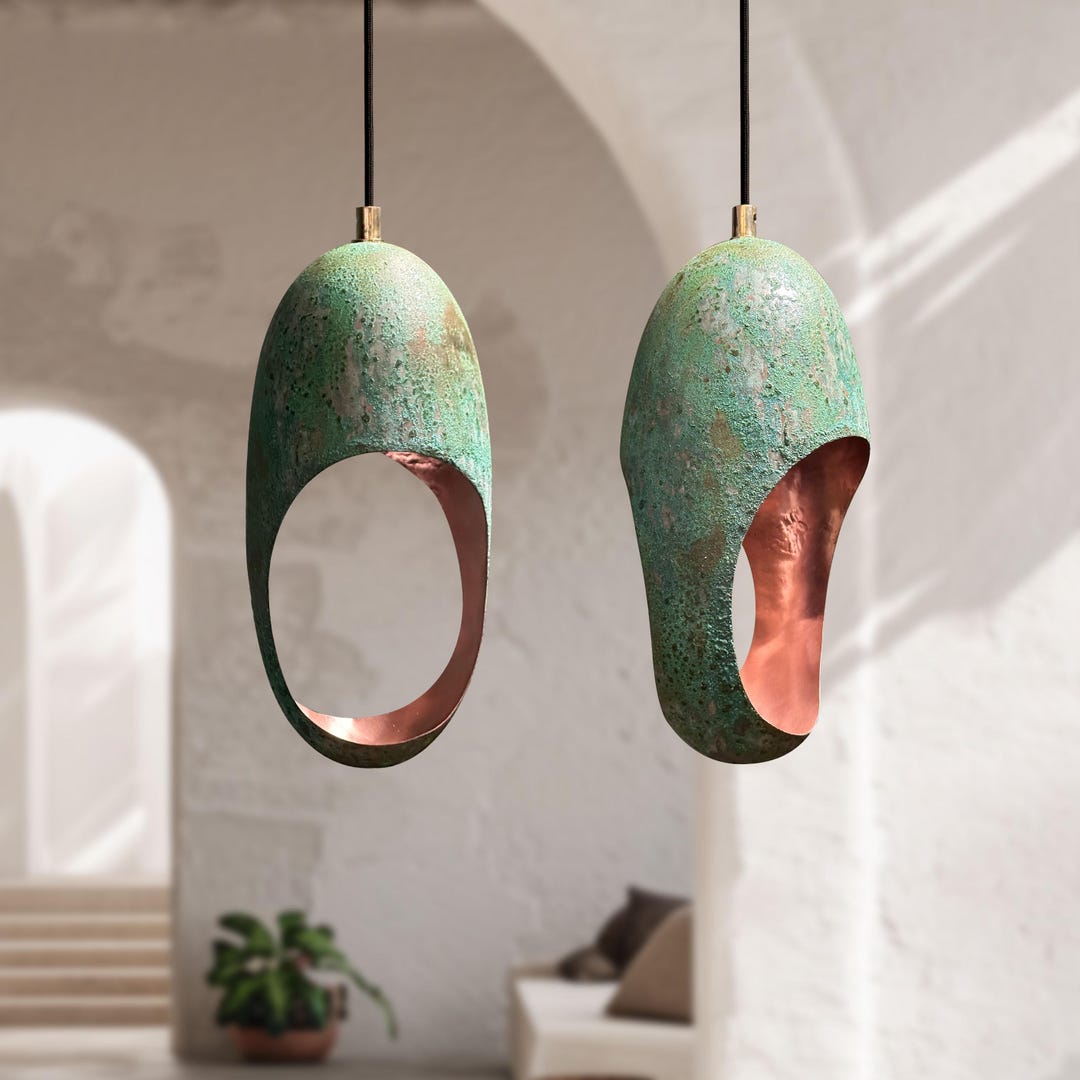 Set of 2 Handmade Green Patina Farmhouse Light Fixture, Set of Two ...