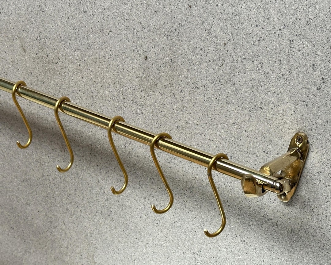 Unlacquered Solid Brass Pot Rail With S Hooks, Handmade Solid Brass Pot ...