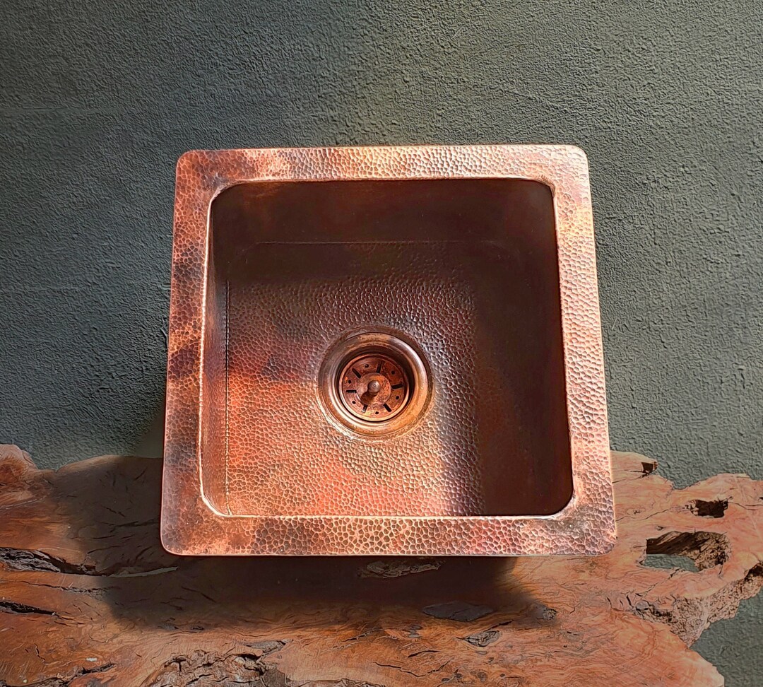 Hammered Solid Copper Square Bar Sink - Kitchen Island Sink - Etsy