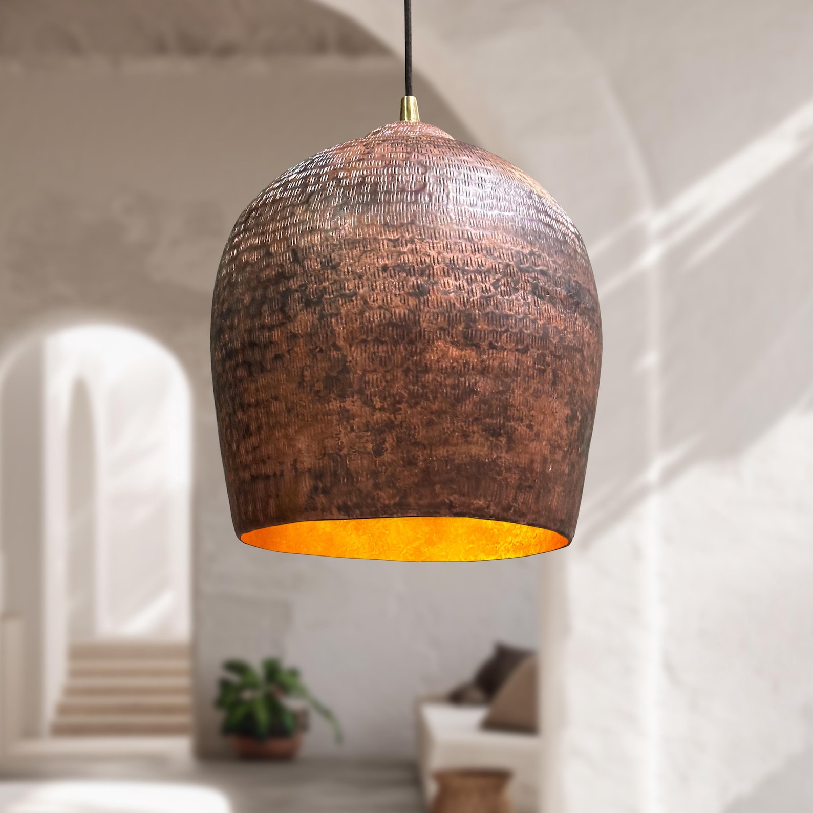 Handmade Copper Pendant Light, Hammered Dome Ceiling Light, Hammered ...