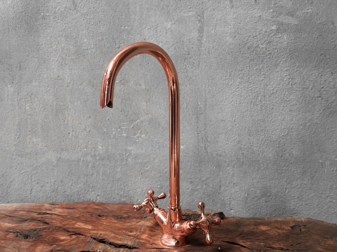 Copper Kitchen Faucet, Copper Gooseneck Faucet for Sink, Solid Copper ...