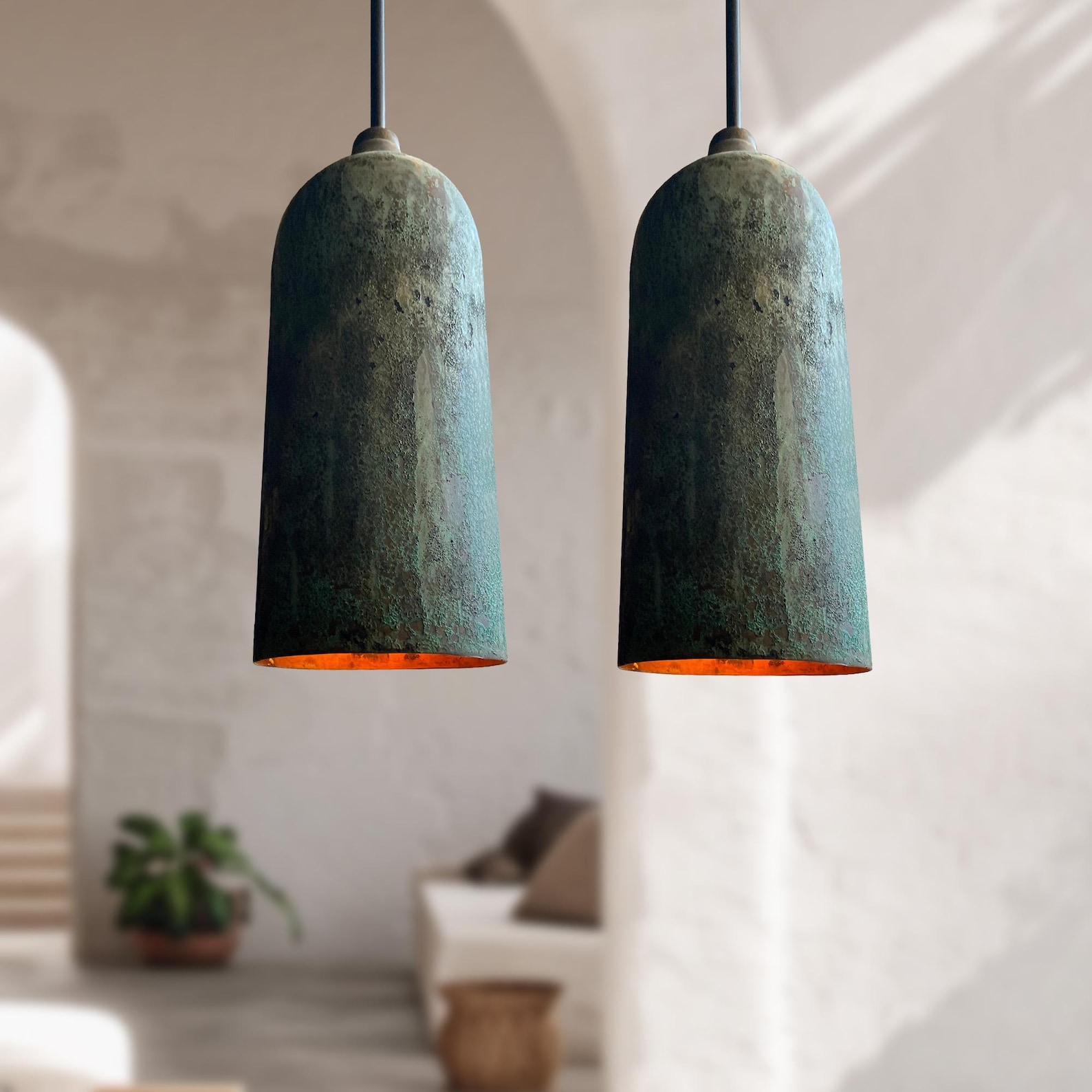 Green Patina Farmhouse Light Fixture, Oxidized Copper Pendant Light ...