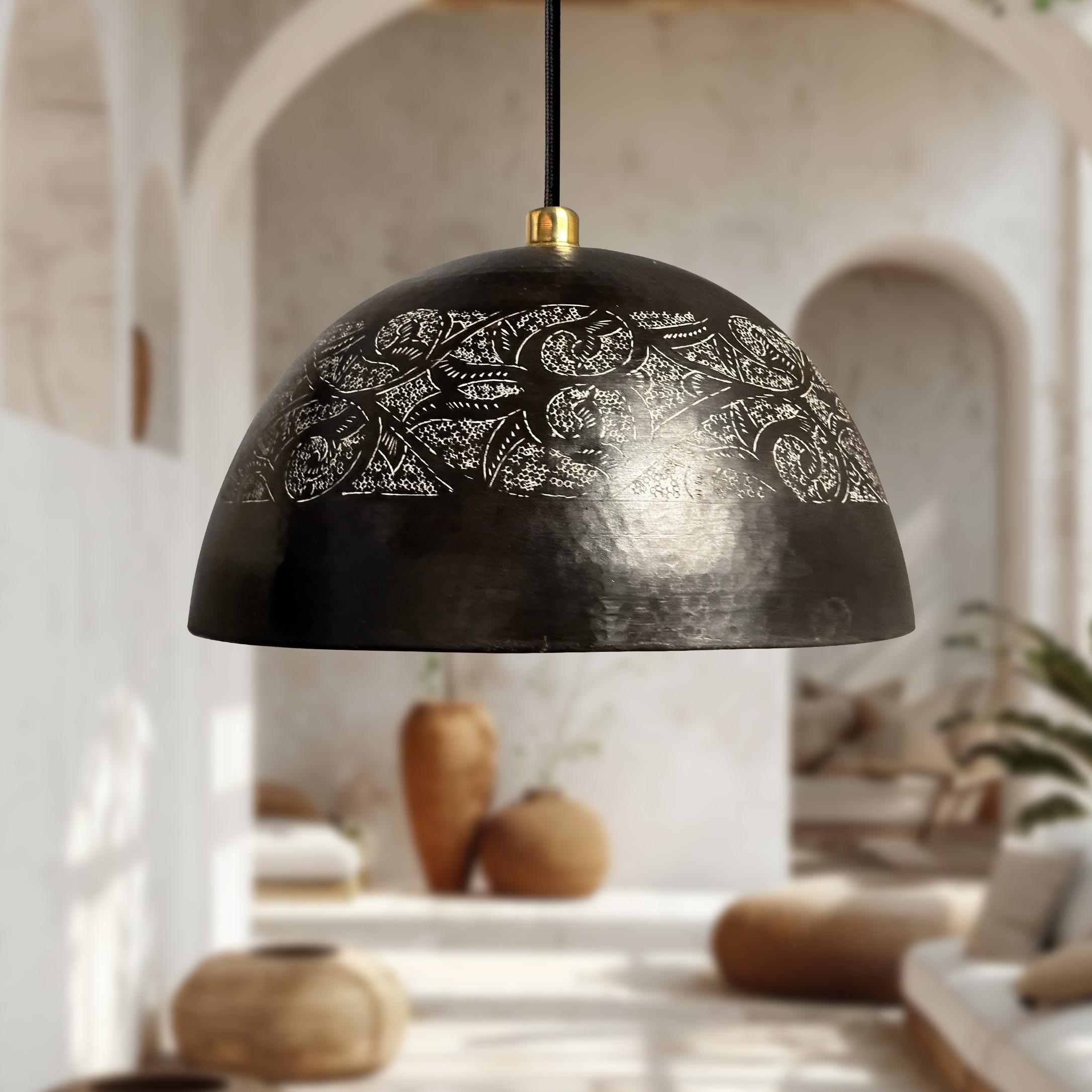 Hand Engraved Copper Pendant Light, Engraved Dome Ceiling Light, Solid ...
