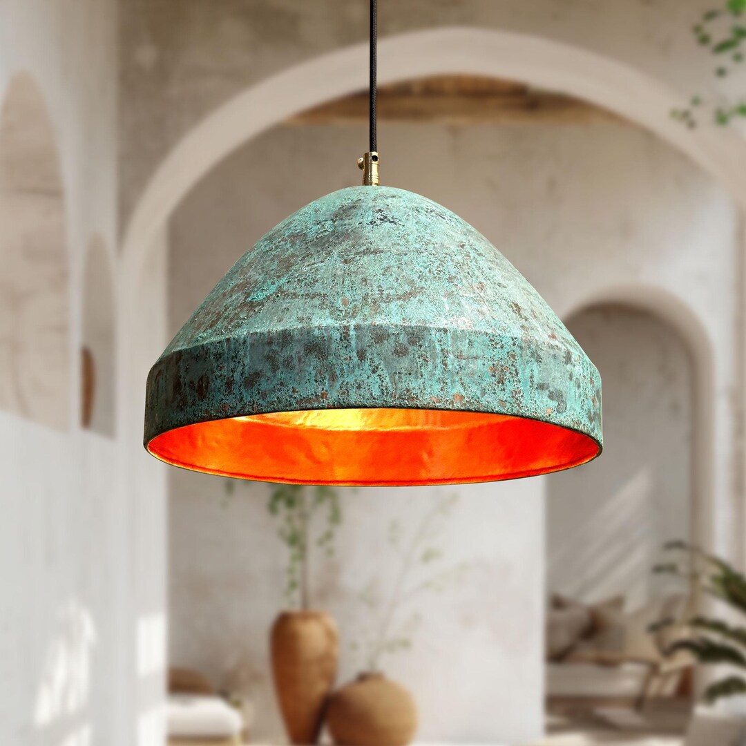 Handcrafted Verdigris Copper Pendant Light – Rustic Dome Ceiling ...
