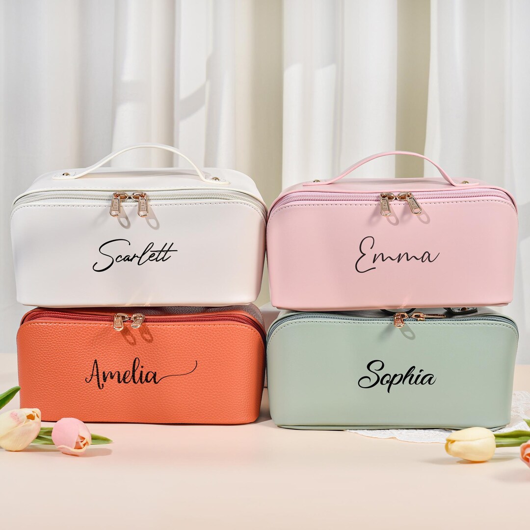 Personalized Leather Makeup Bag, Large Capacity Cosmetic Bag, Gift for ...