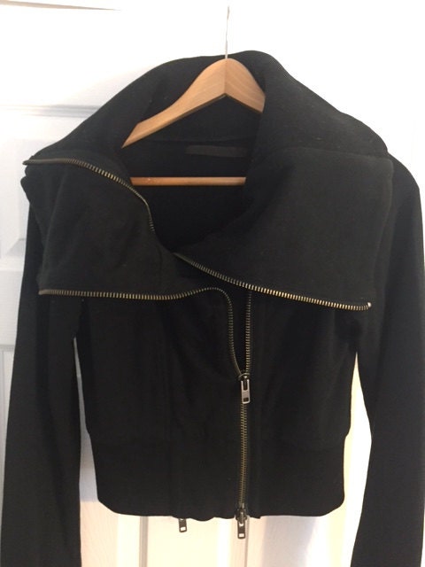 Little Black Moto Jacket With a Double Zip and High Neck...minimalist ...