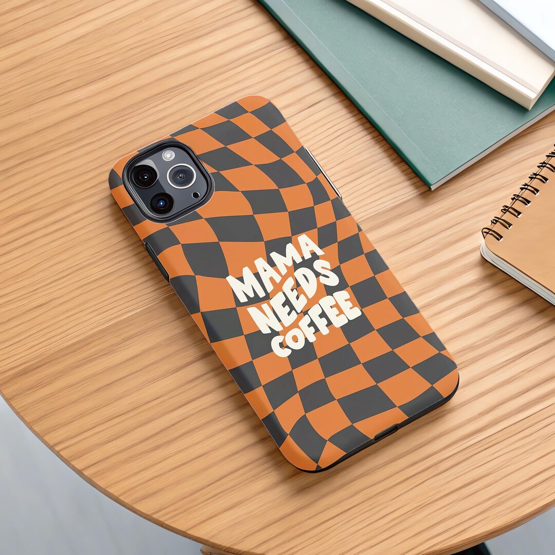 Retro Wavy Checkerboard Tough Phone Cases Retro Coffee Lover Vibes ...