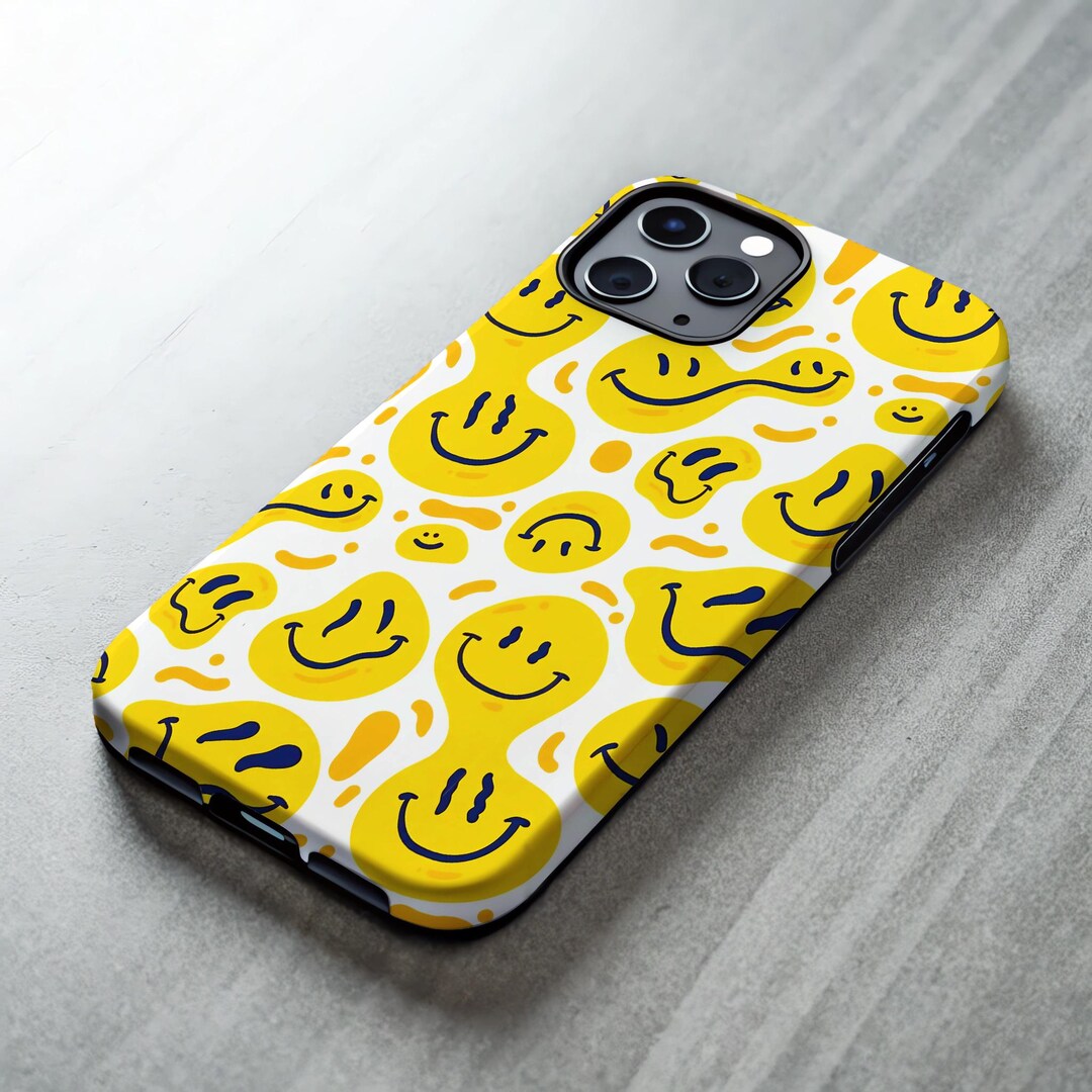 Yellow Smiley Faces Tough iPhone Case Abstract Playful Design Happy Pop ...