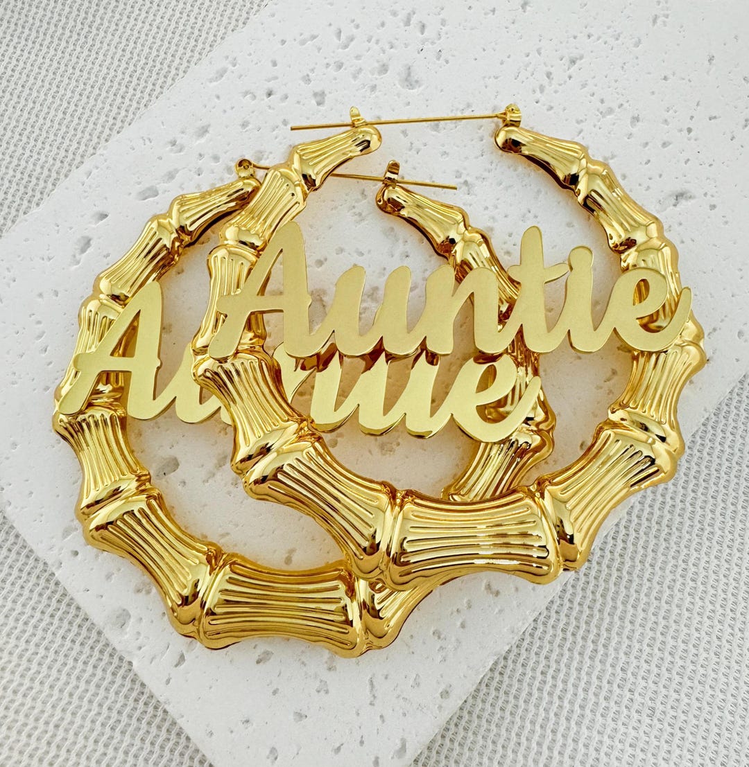 Custom Bamboo Hoop Earrings,gold Name Earrings,personalized Earrings ...