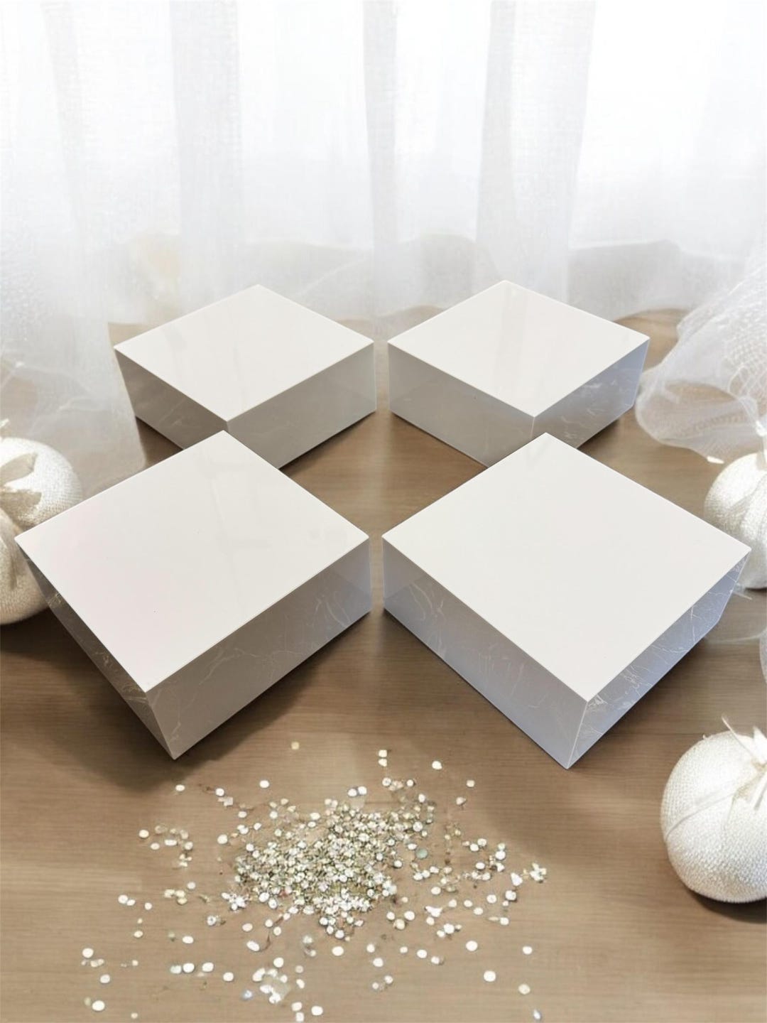 Food Risers for Buffet Table, White Acrylic Box Set of 2 and Set of 4 ...