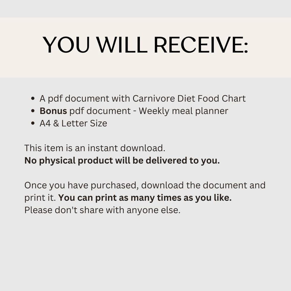 Carnivore Diet Food Chart & Meal Planner A4/US Letter PDF Download - Etsy