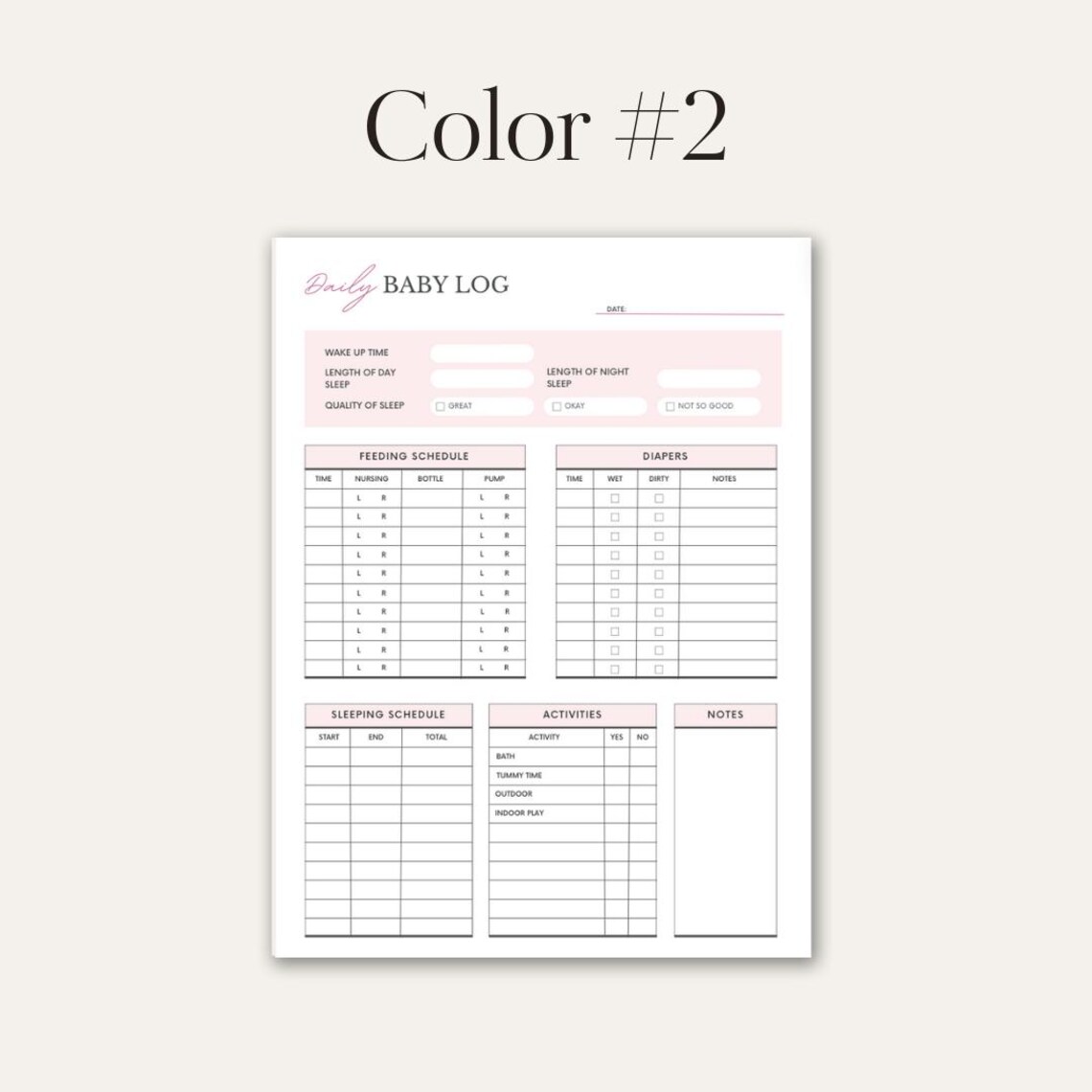 Minimalist Daily Baby Log Printable Minimalist Newborn Tracker Infant ...