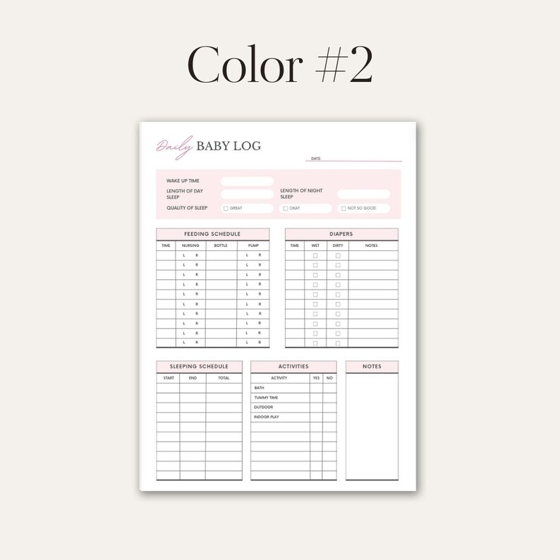 Minimalist Daily Baby Log Printable Minimalist Newborn Tracker Infant ...