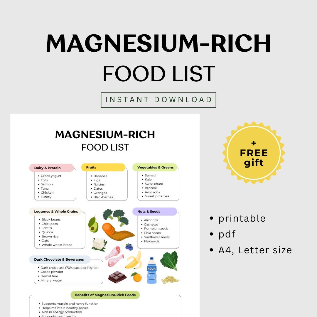High Magnesium Food Chart: Printable Nutrition Guide (PDF) | Magnesium ...