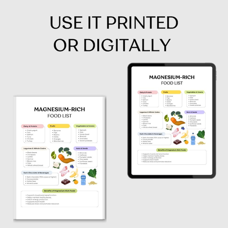 Magnesium-rich Foods List: Printable Nutrition Guide (PDF) - Etsy