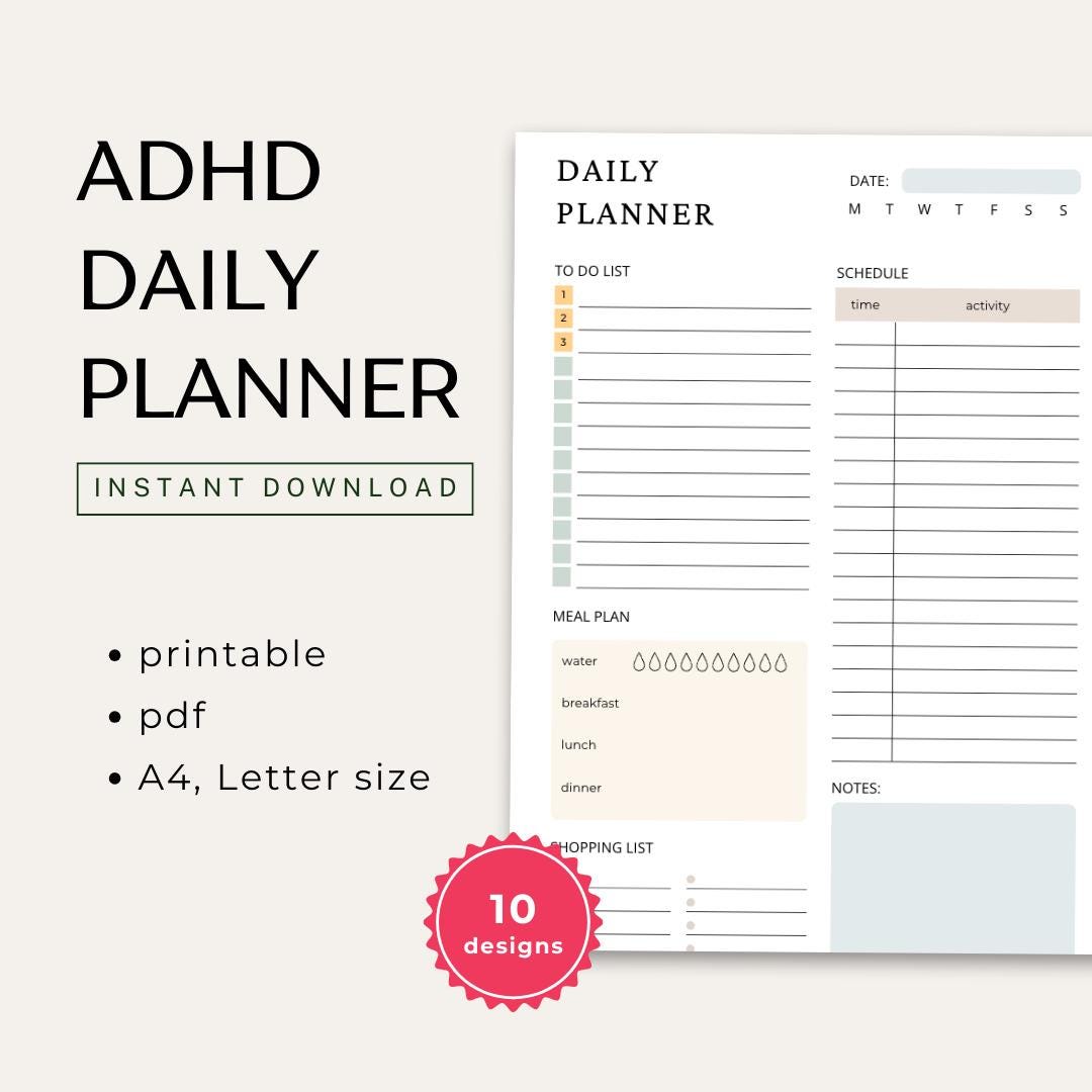 ADHD Daily Planner Printable Daily to Do List Daily Schedule Daily ...
