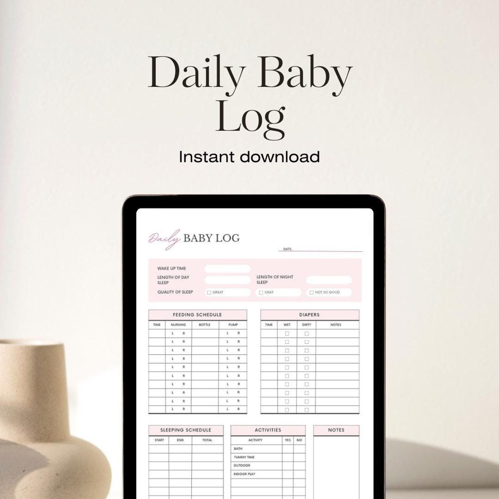 Minimalist Daily Baby Log Printable Minimalist Newborn Tracker Infant ...