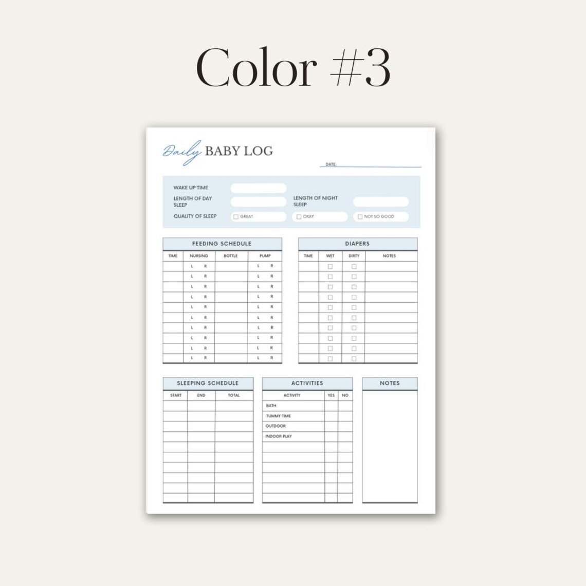 Minimalist Daily Baby Log Printable Minimalist Newborn Tracker Infant ...