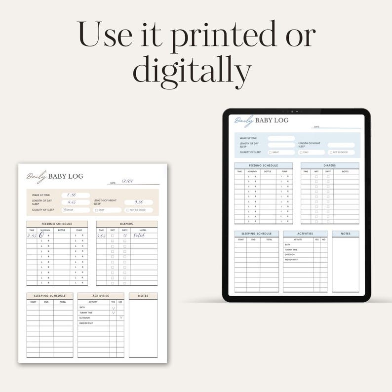 Minimalist Daily Baby Log Printable Minimalist Newborn Tracker Infant ...