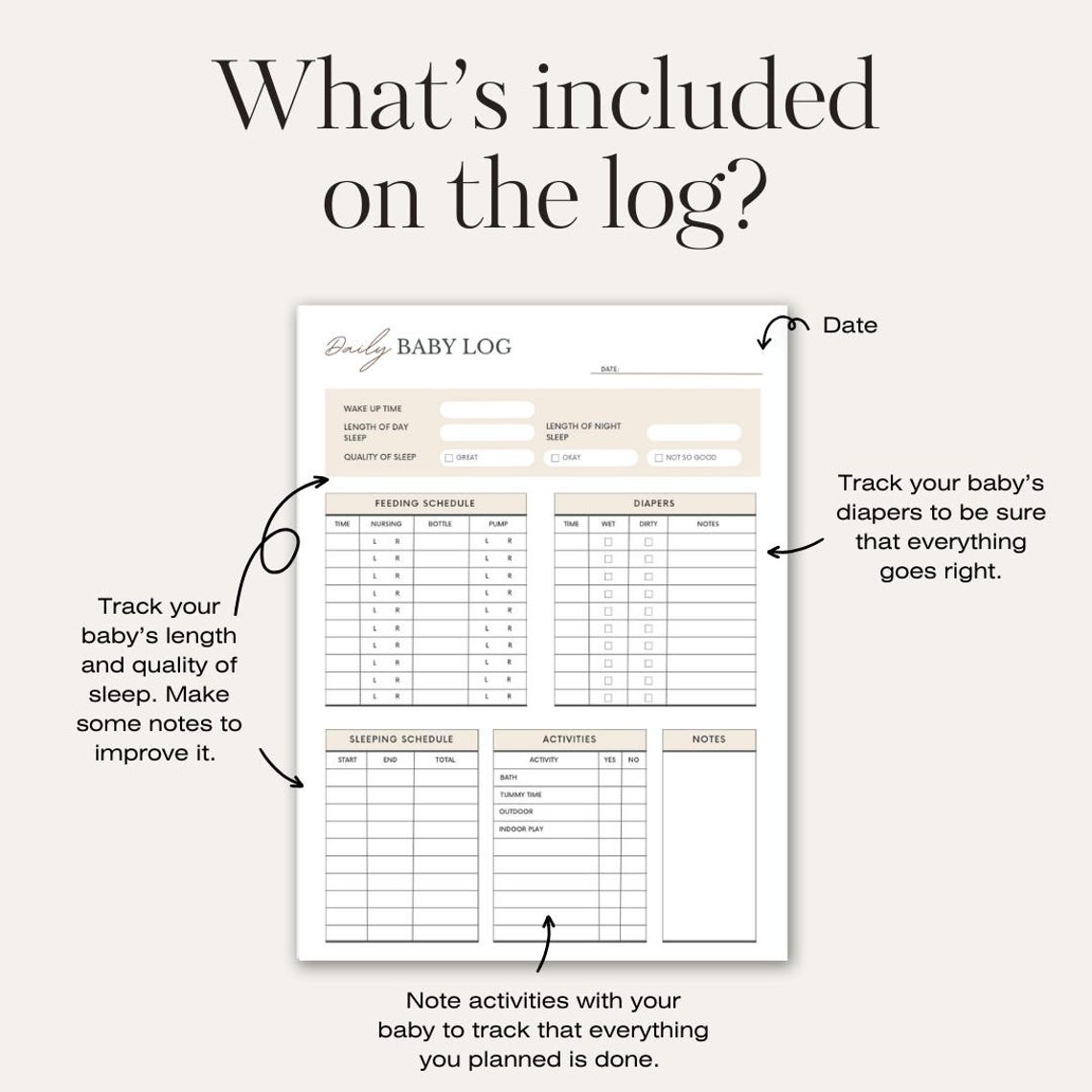 Minimalist Daily Baby Log Printable Minimalist Newborn Tracker Infant ...