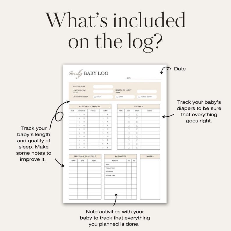 Minimalist Daily Baby Log Printable Minimalist Newborn Tracker Infant ...