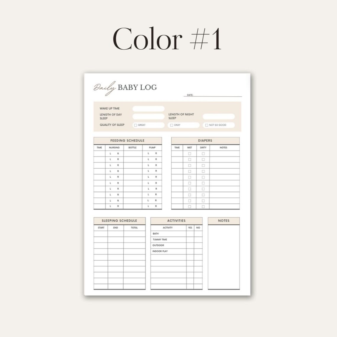 Minimalist Daily Baby Log Printable Minimalist Newborn Tracker Infant ...