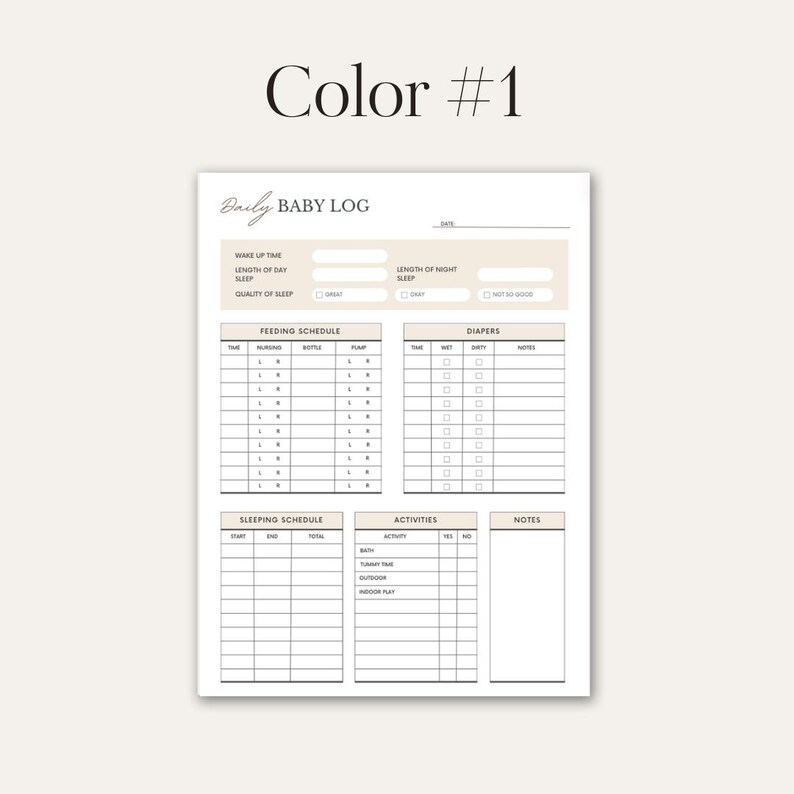 Minimalist Daily Baby Log Printable Minimalist Newborn Tracker Infant ...