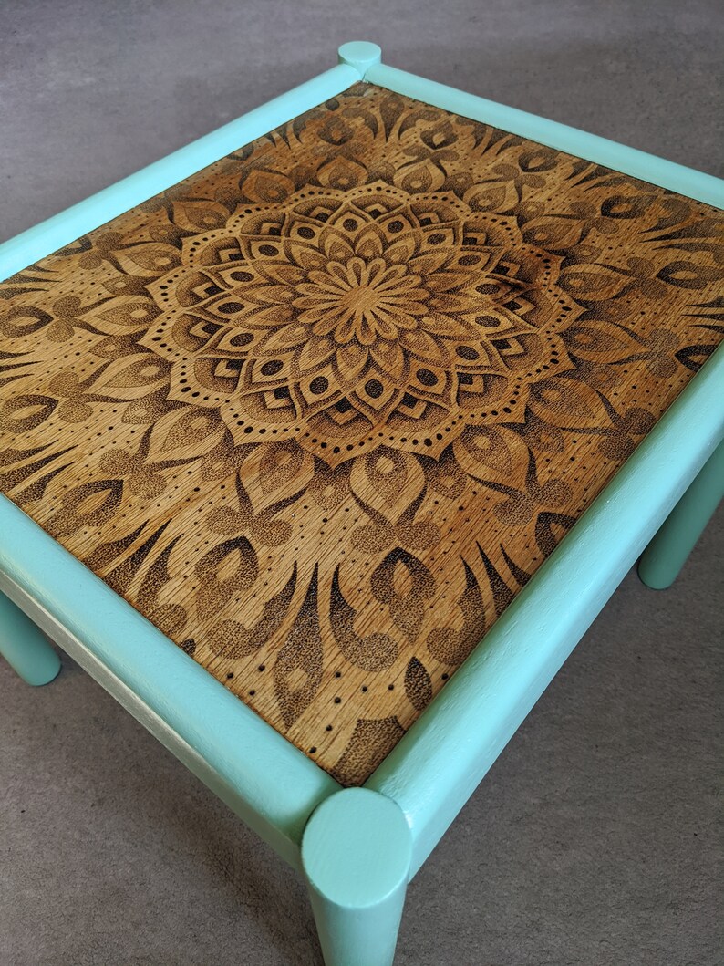 Upcycled Woodburned Pyrography Dotwork Mandala Coffee Table in ...