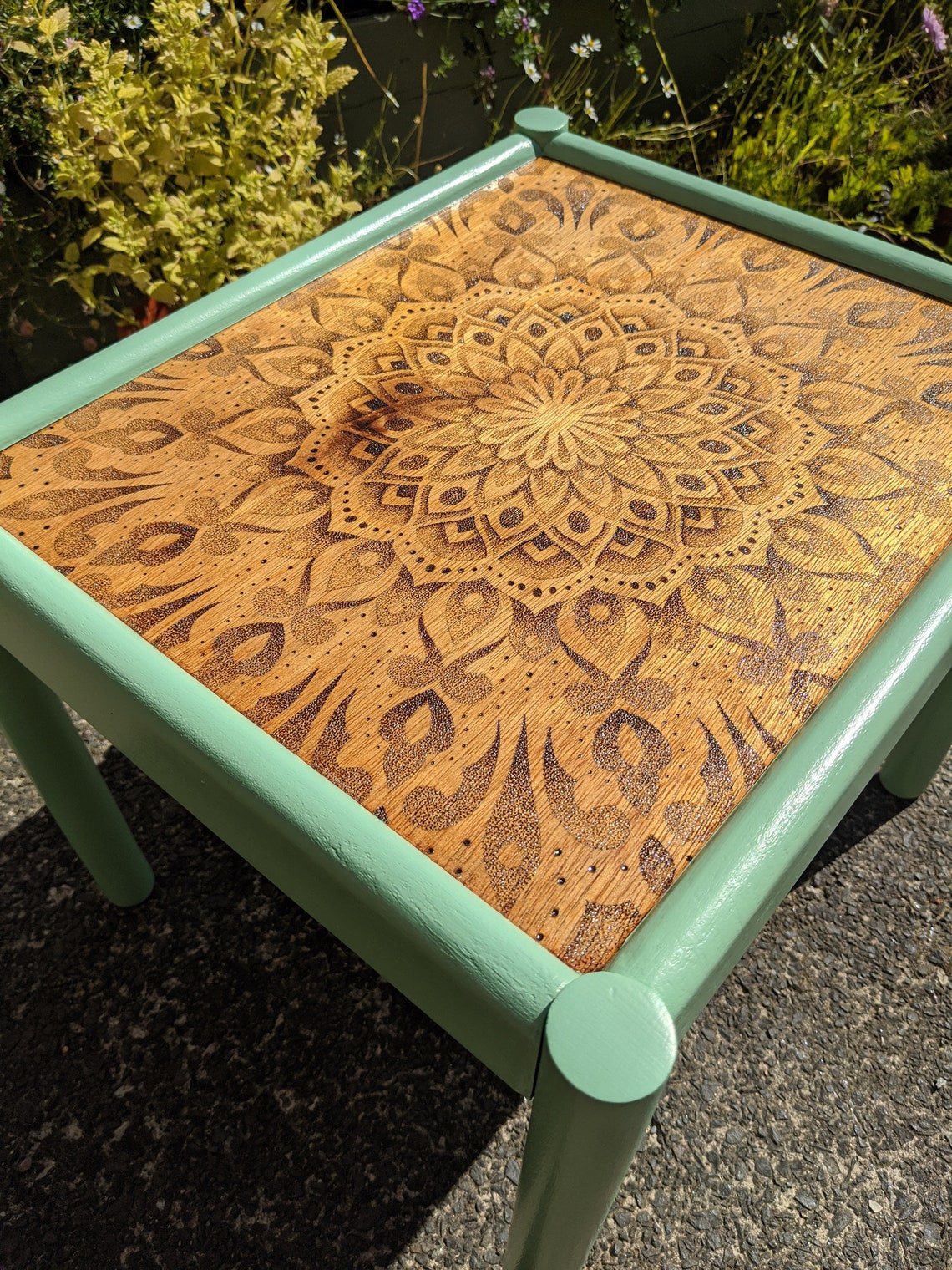 Upcycled Woodburned Pyrography Dotwork Mandala Coffee Table in ...