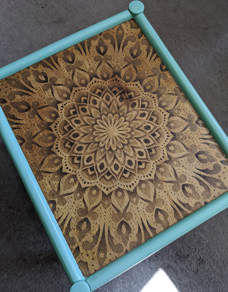 Upcycled Woodburned Pyrography Dotwork Mandala Coffee Table in ...