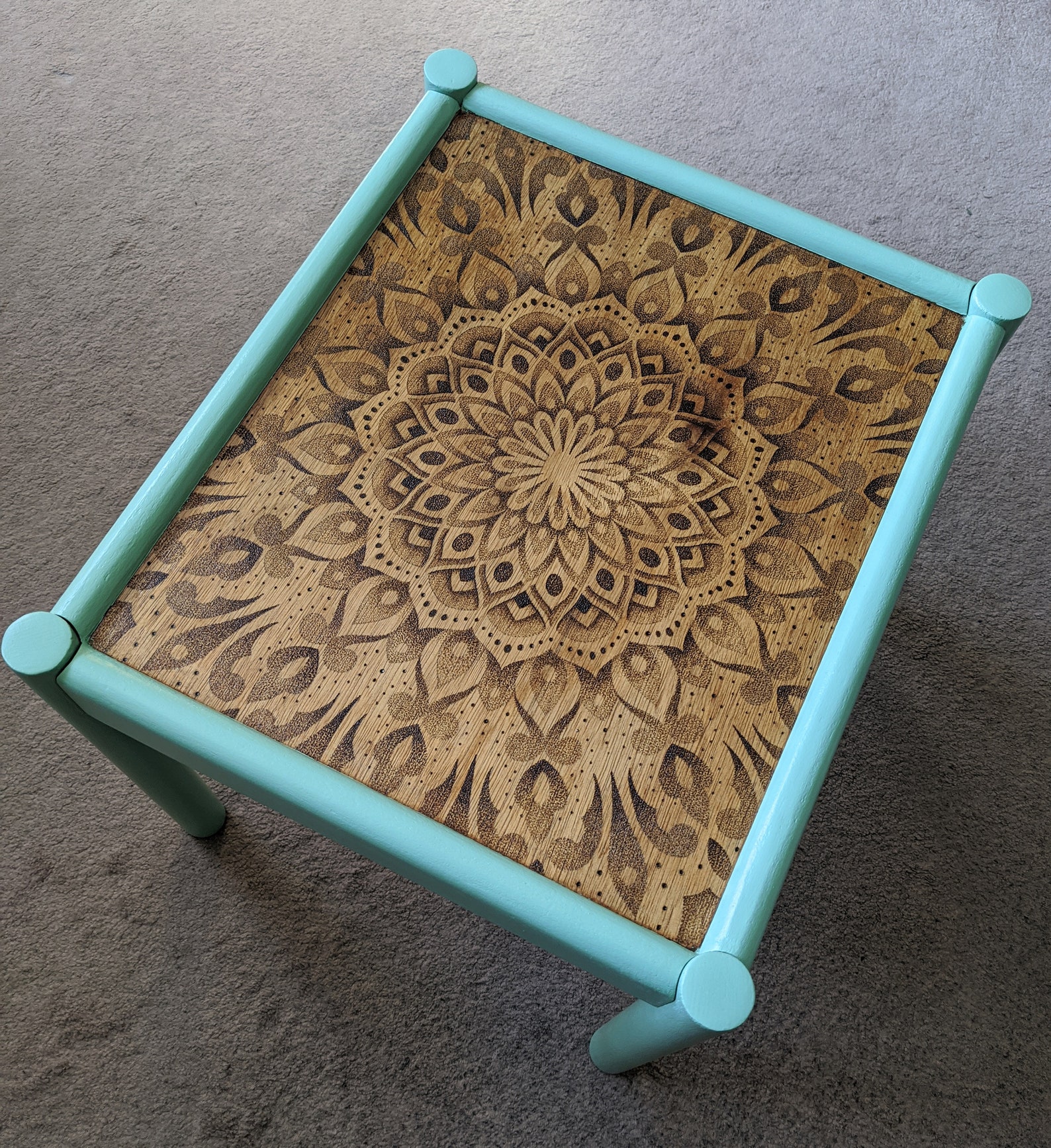 Upcycled Woodburned Pyrography Dotwork Mandala Coffee Table in ...