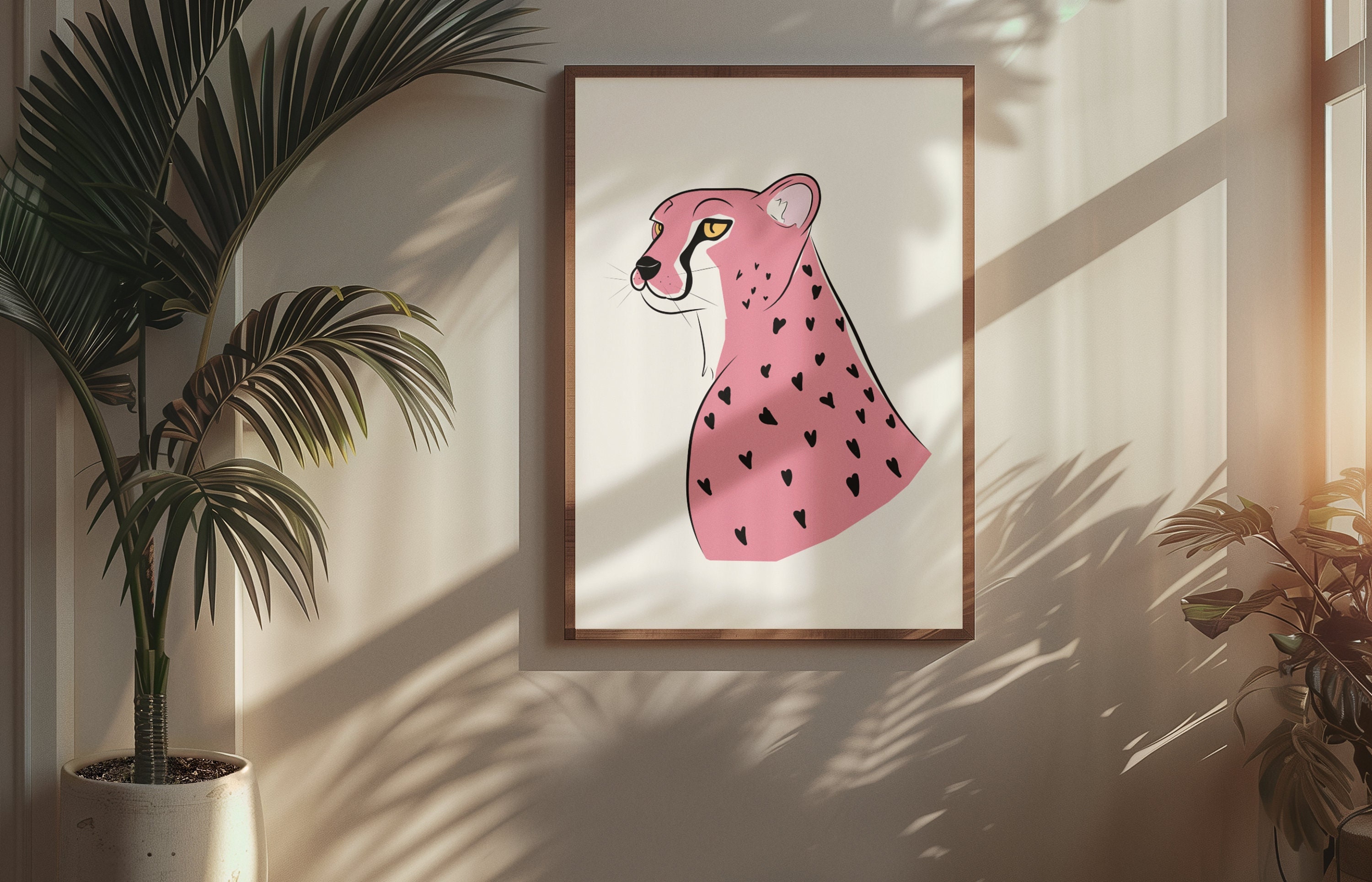 Preppy Cheetah Wall Art Print: Pink Maximalist Big Cat Decor for Trendy ...
