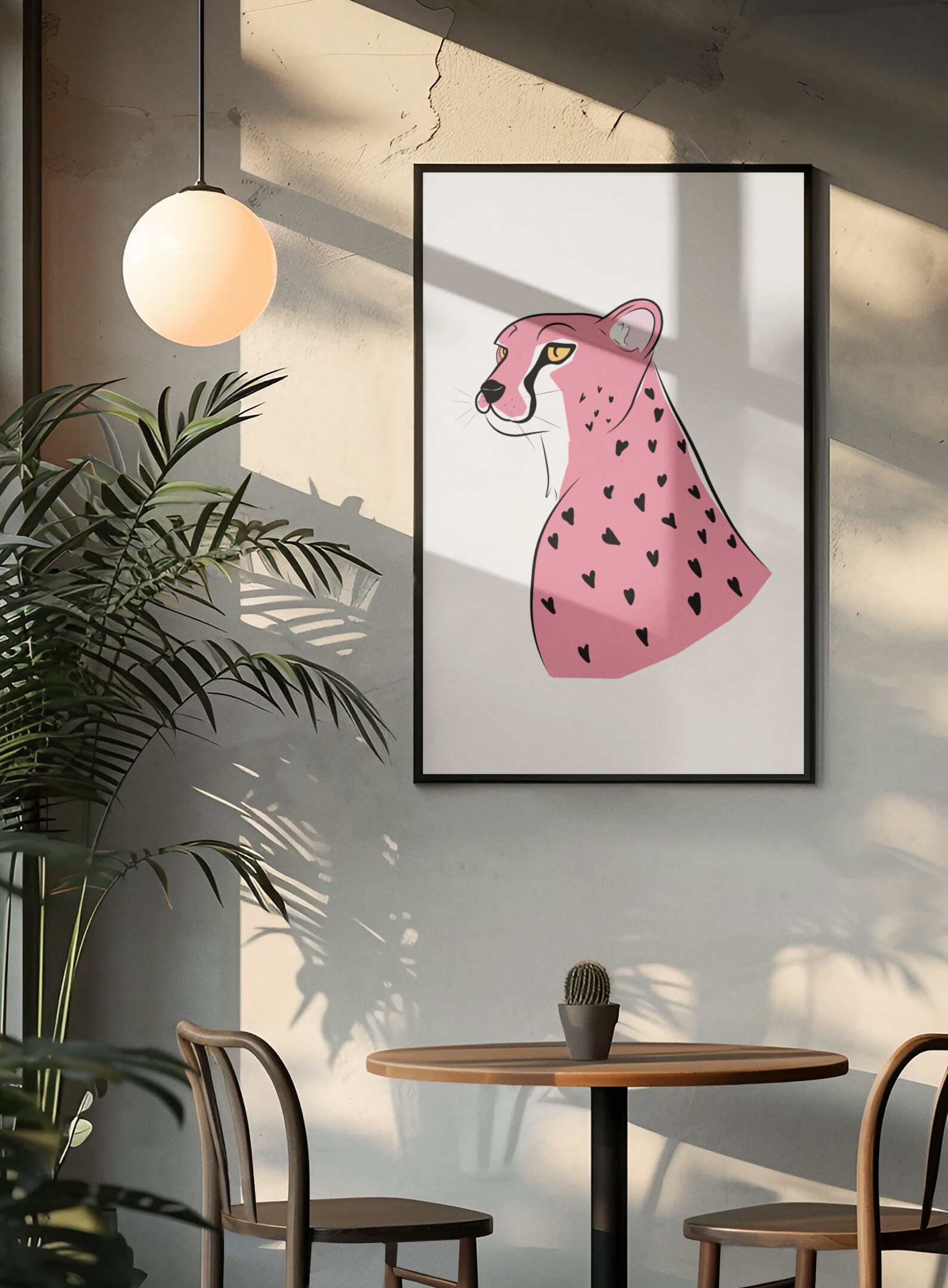 Preppy Cheetah Wall Art Print: Pink Maximalist Big Cat Decor for Trendy ...