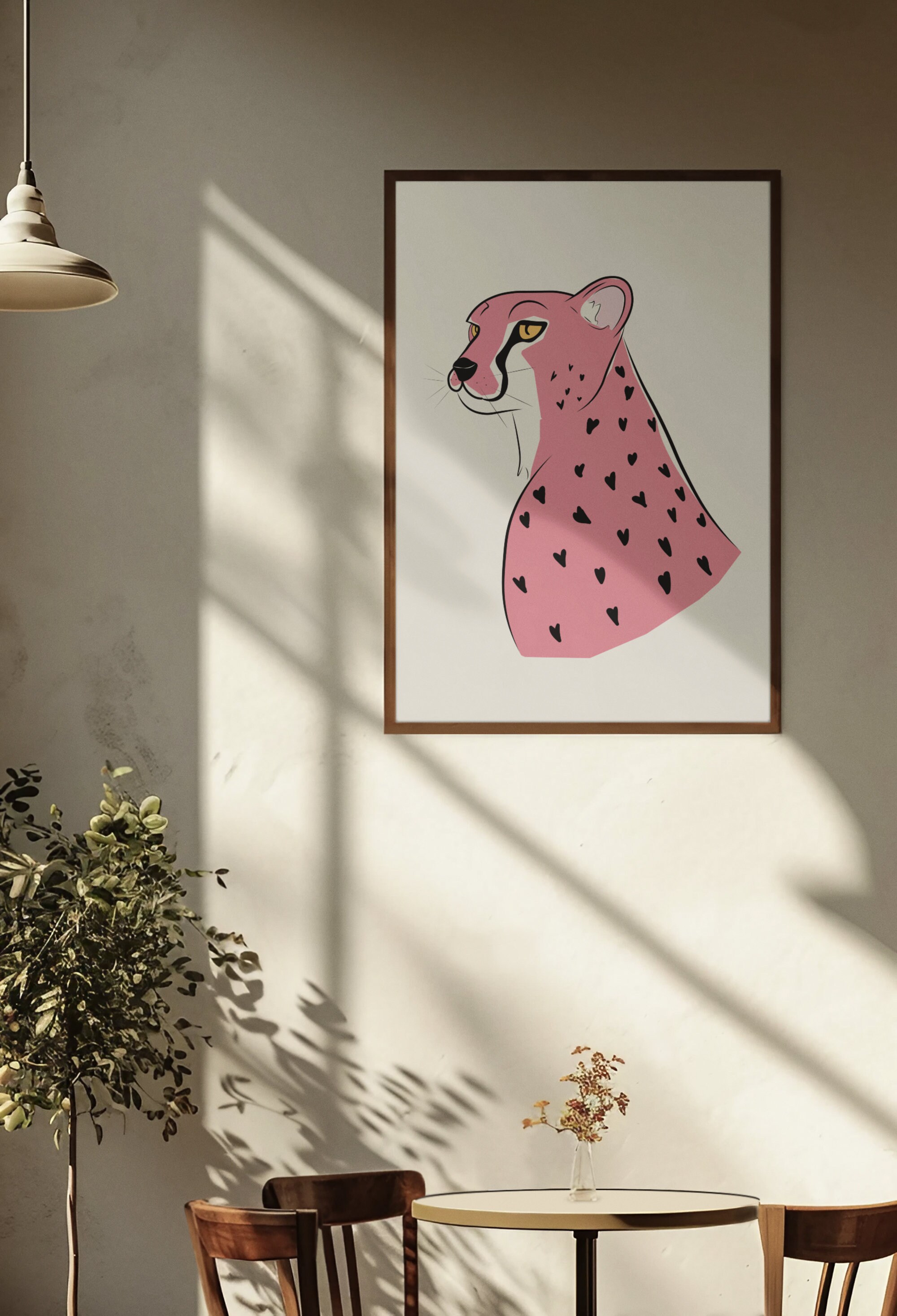 Preppy Cheetah Wall Art Print: Pink Maximalist Big Cat Decor for Trendy ...