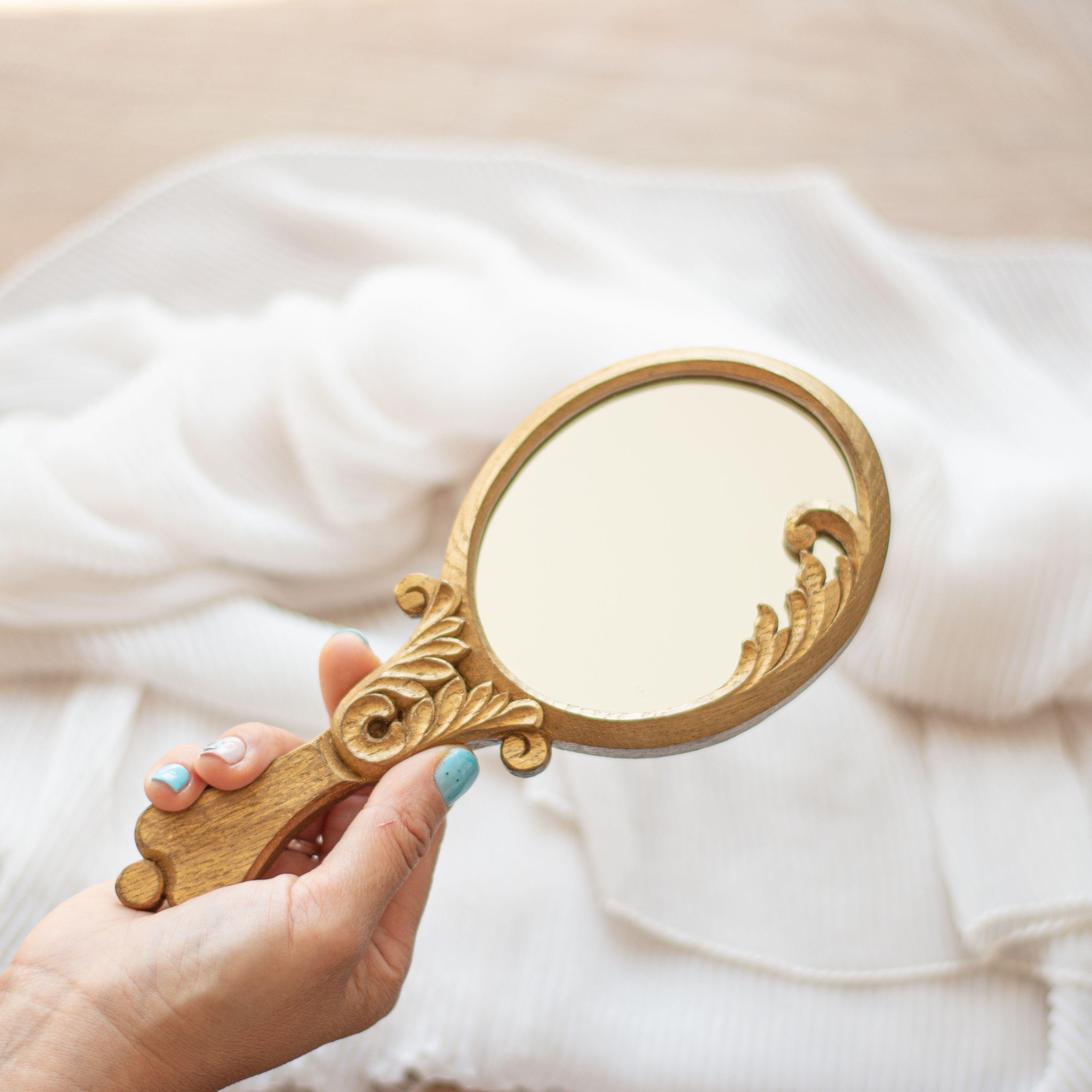 Vanity Carved Hand Mirror, Gold Custom Wooden Vanity Decor - Etsy