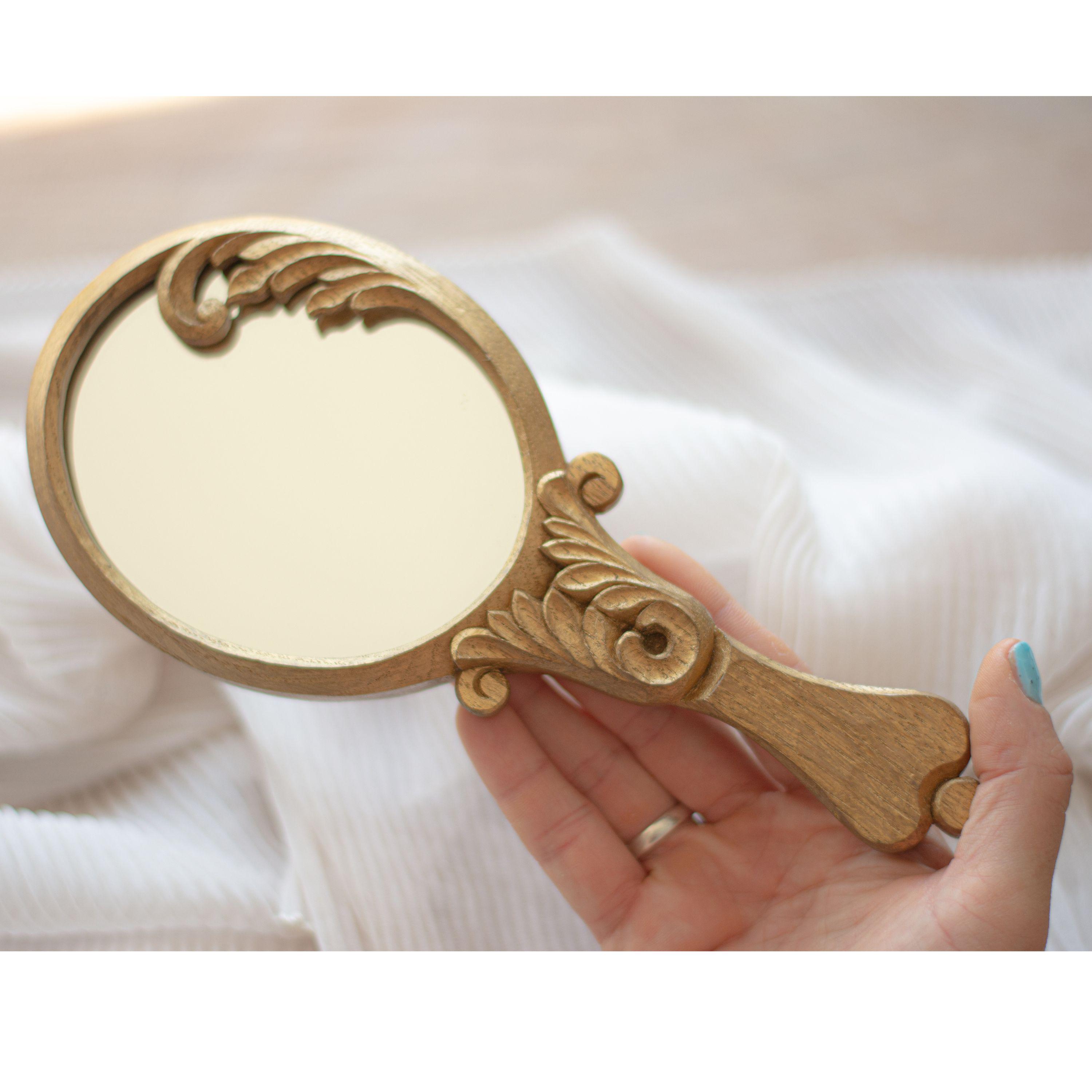 Vanity Carved Hand Mirror, Gold Custom Wooden Vanity Decor - Etsy