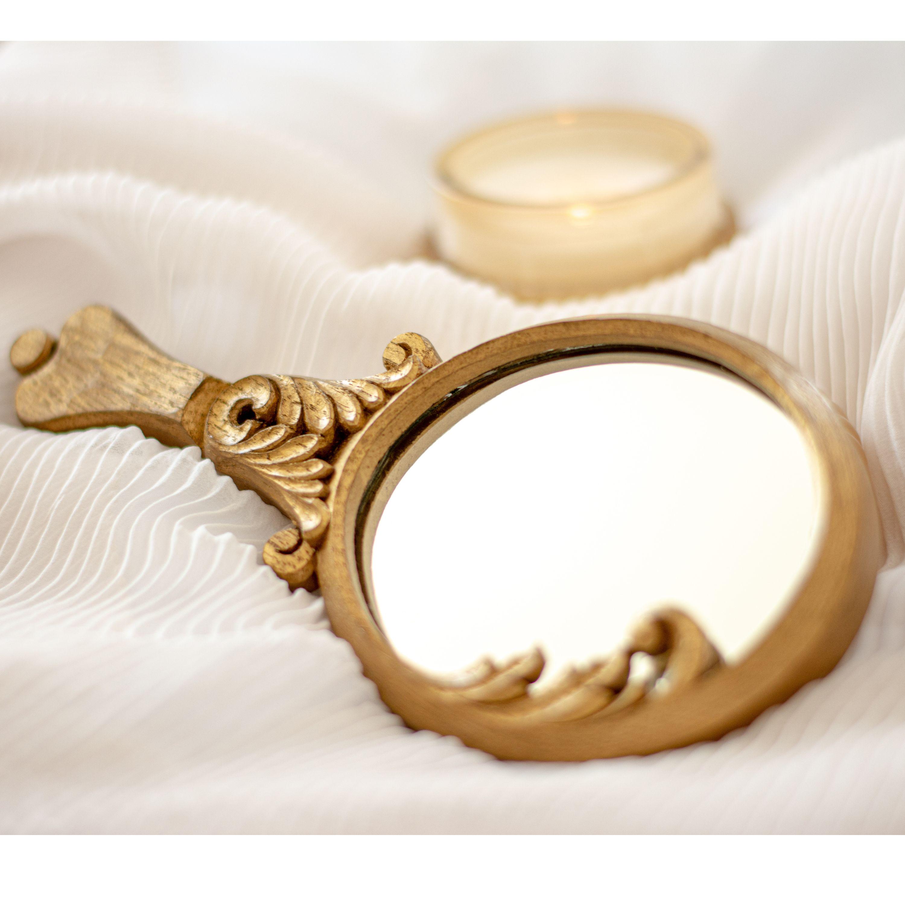 Vanity Carved Hand Mirror, Gold Custom Wooden Vanity Decor - Etsy
