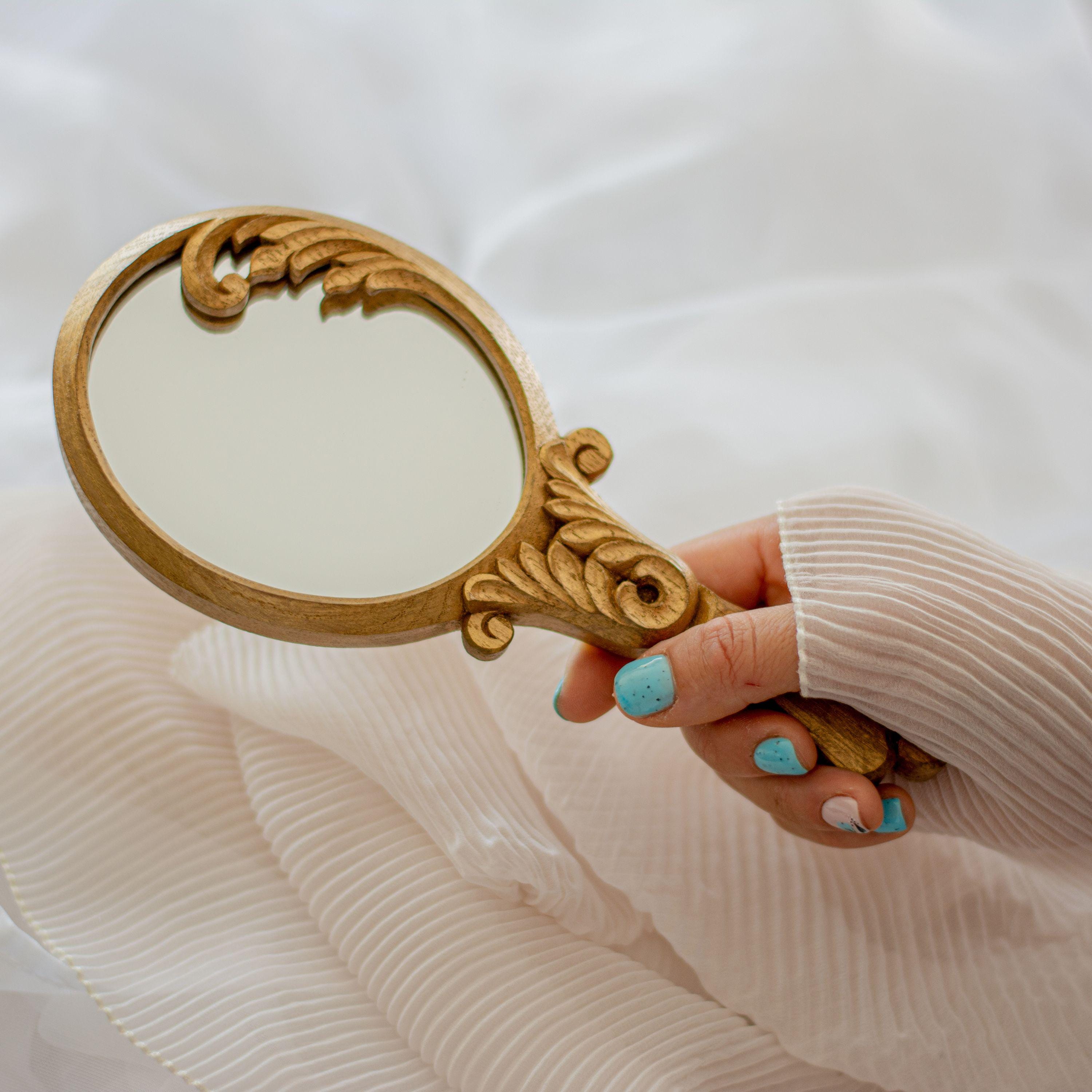 Vanity Carved Hand Mirror, Gold Custom Wooden Vanity Decor - Etsy