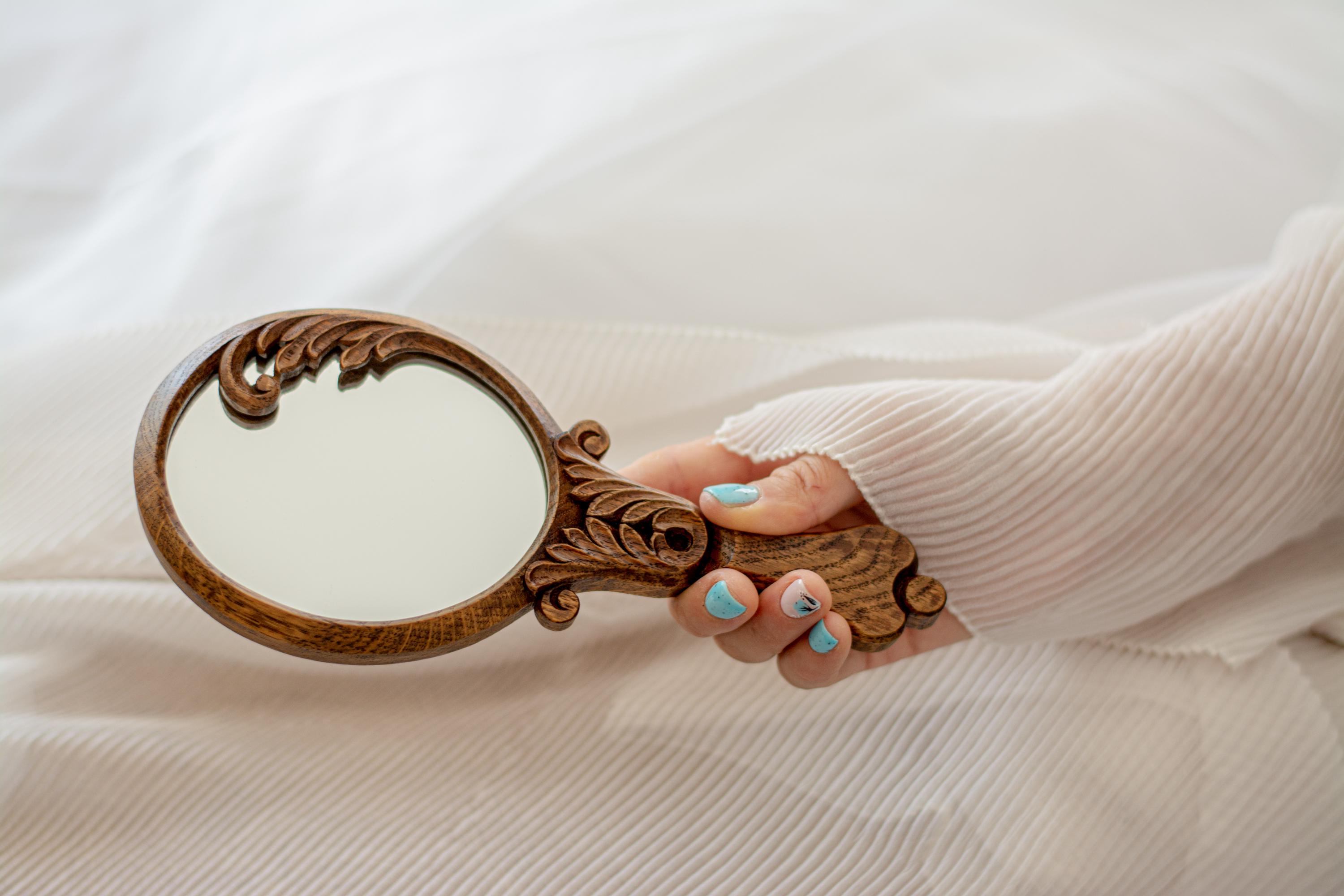 Vanity Carved Hand Mirror, Gold Custom Wooden Vanity Decor - Etsy