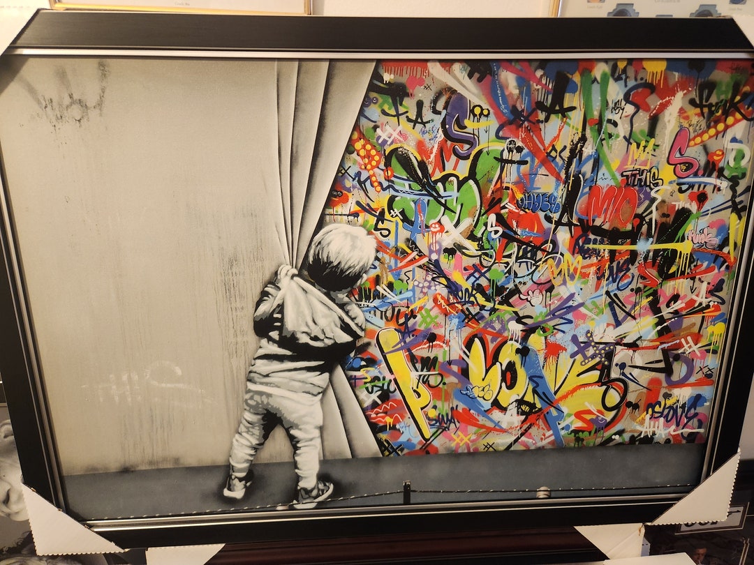 Banksy Reproduction Textured Fine Art Print Behind the Curtain 28x40in ...