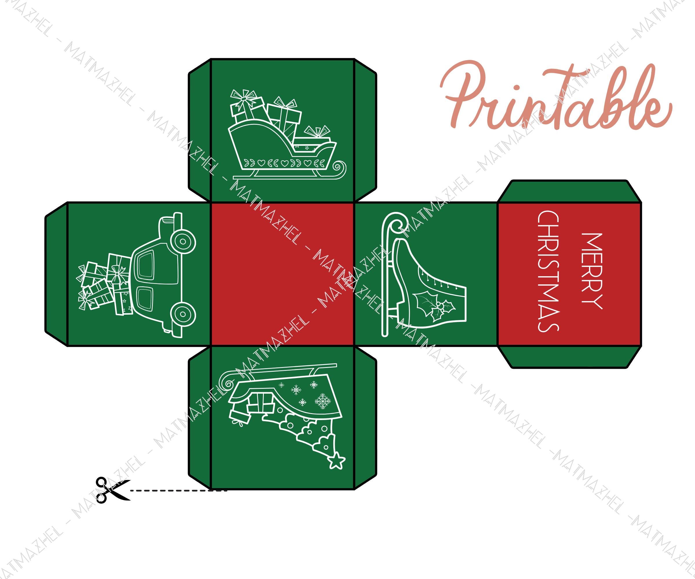 Printable Merry Christmas Gift Box Templates DIY Red Green White ...