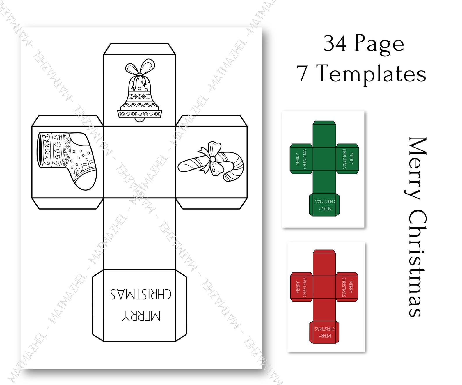 Printable Merry Christmas Gift Box Templates DIY Red Green White ...