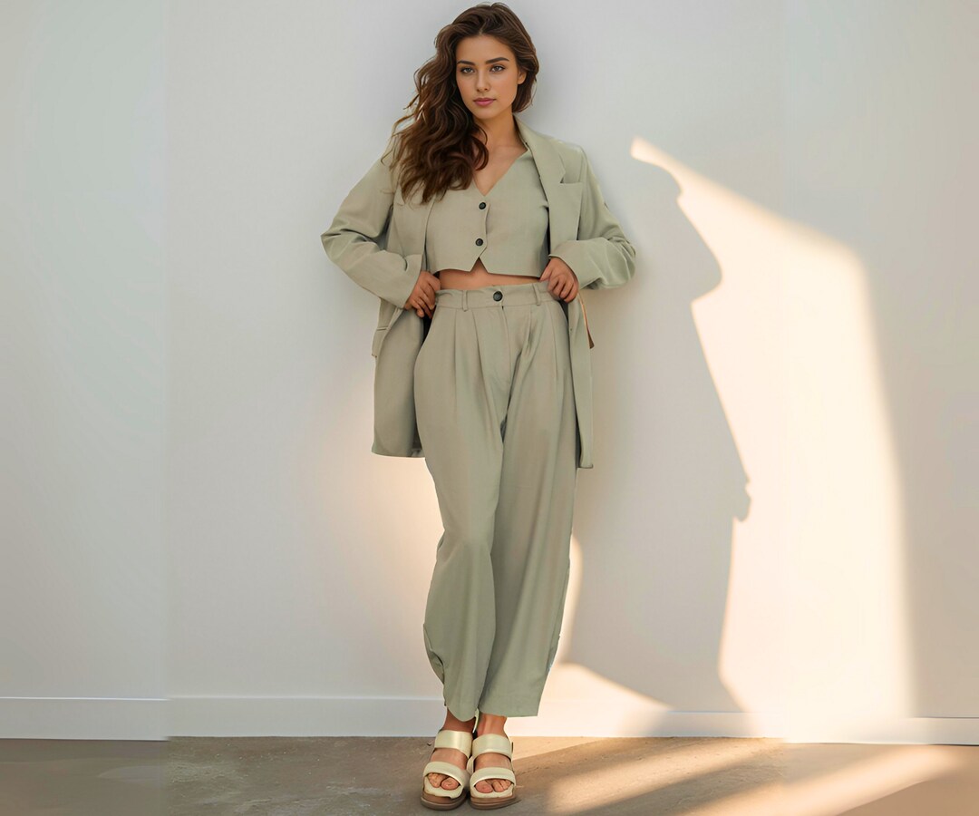 Blazer Pants Suit Set for Women Three Piece Matching Set in Jacket ...